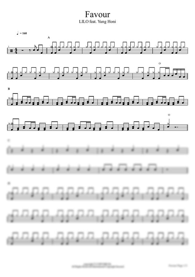 악보 > LILO feat. Yung Honi - Favour | COPYDRUM