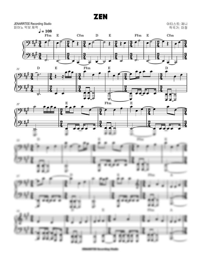 악보 > JENNIE (제니) - ZEN by JENARRTEE Recording Studio