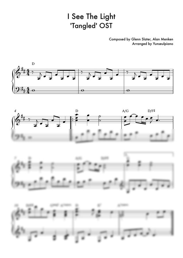 악보 > 라푼젤 OST - I See The Light by 윤슬피아노