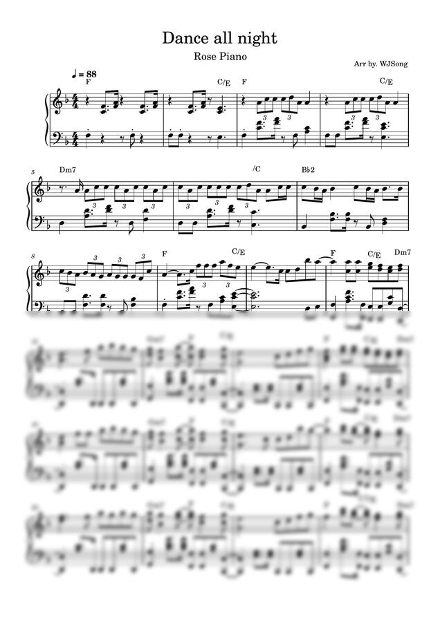 악보 > Rose(로제) - dance all night (Piano) by 위종송