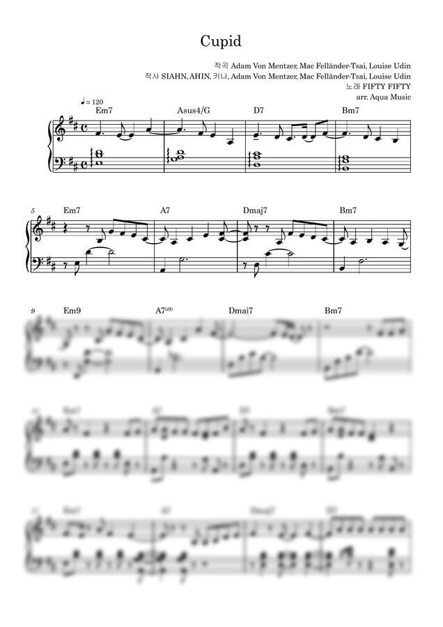 악보 > FIFTY FIFTY (피프티 피프티) - Cupid (Best Piano) by Aqua Music