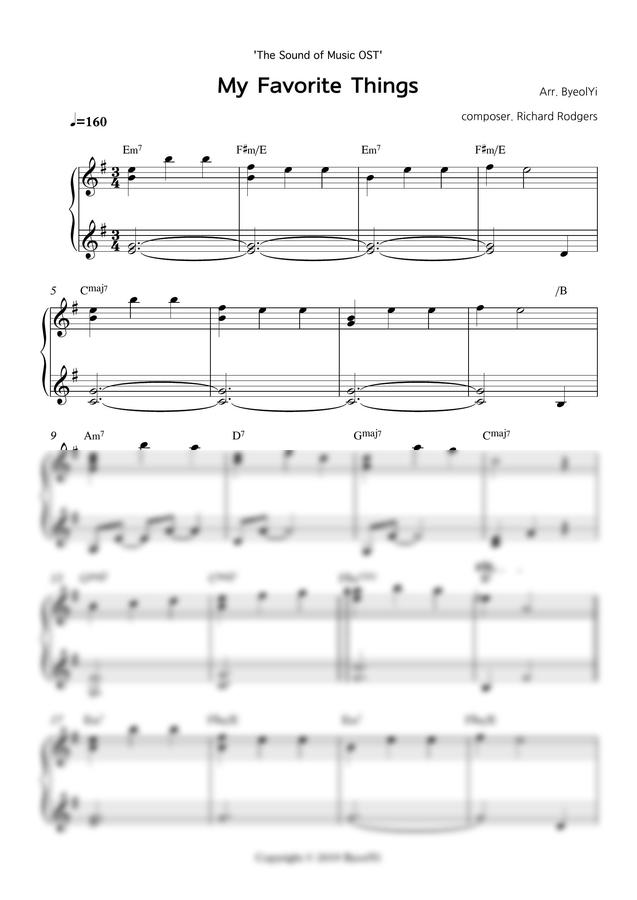 악보 > 사운드 오브 뮤직 OST - My Favorite Things by ByeolYi