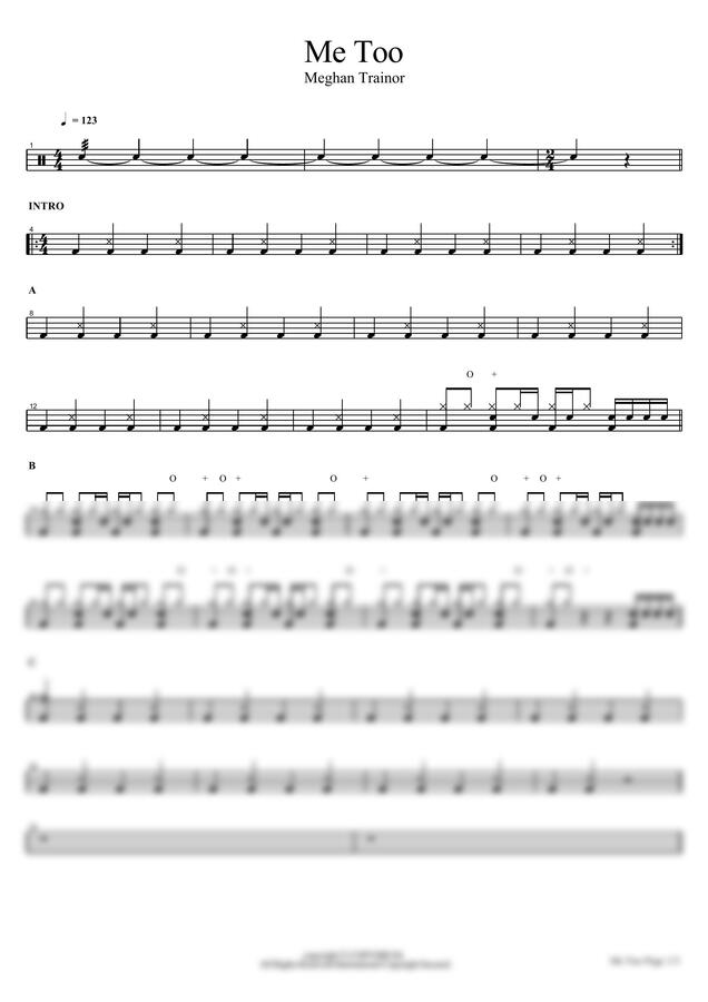 악보 > Meghan Trainor - Me Too | COPYDRUM