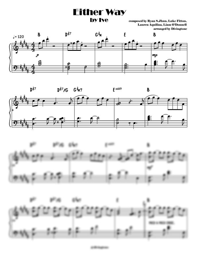 악보 > Ive (아이브) - Either Way (피아노 악보) by Divingtone