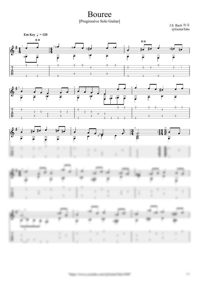 악보 > J.S. Bach - Bouree by GuitarTabs