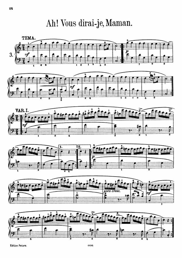 악보 > W.A.Mozart (모차르트) - 12 Variations On 'Ah, Vous Dirai-Je Maman ...