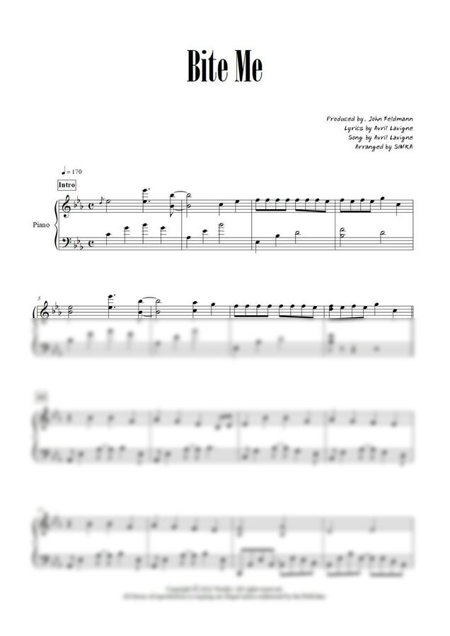 악보 > Avril Lavigne - Bite Me (2단 피아노) by SIMKA