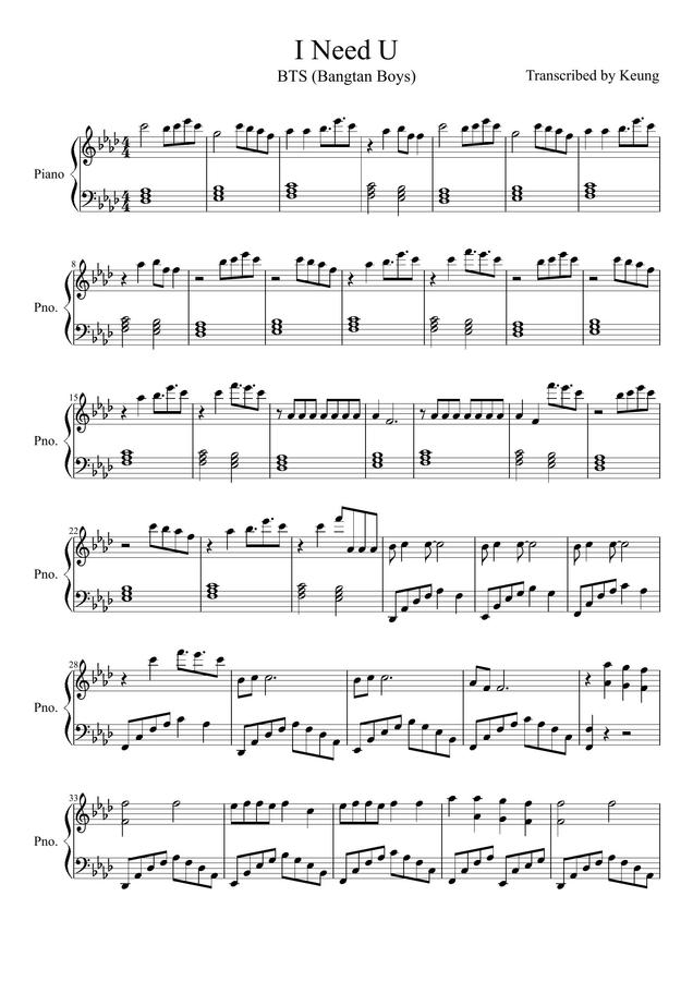 악보 > 방탄소년단 (BTS) - I NEED U by Keung