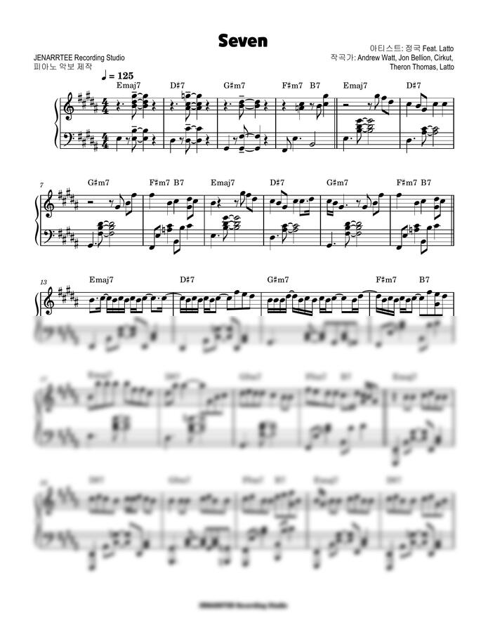 악보 > Jung Kook (정국) Feat. Latto - Seven by JENARRTEE Recording Studio