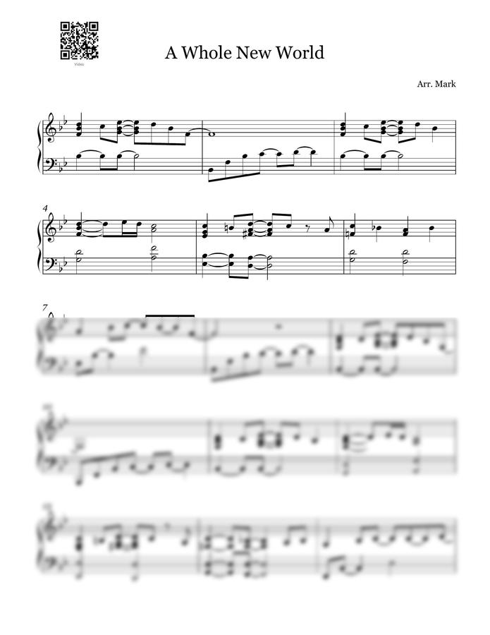 악보 > 알라딘 OST - A Whole New World (쉬운 악보) by Mark Piano