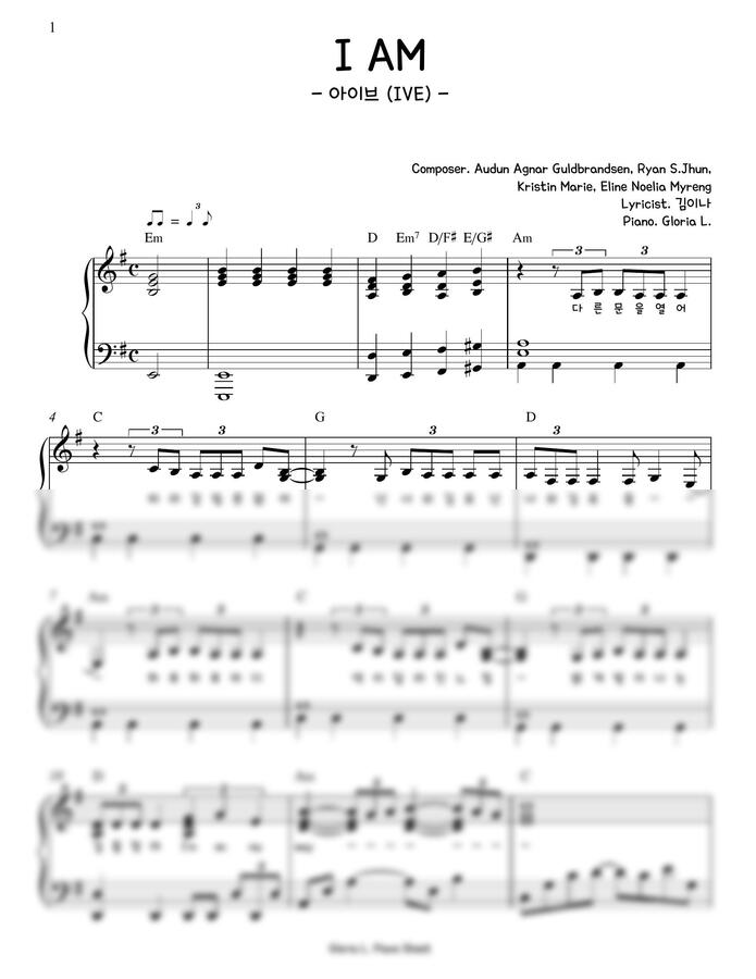 악보 > IVE (아이브) - I AM by 글로리아엘