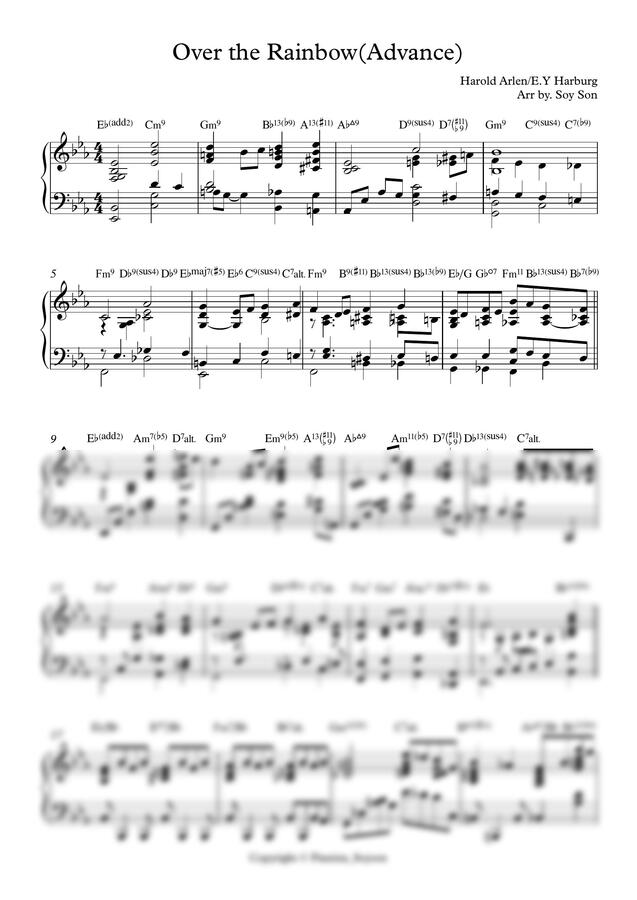 악보 > 오즈의 마법사 OST - Over the rainbow 재즈발라드/리하모니 편곡(Advance) | Soy son