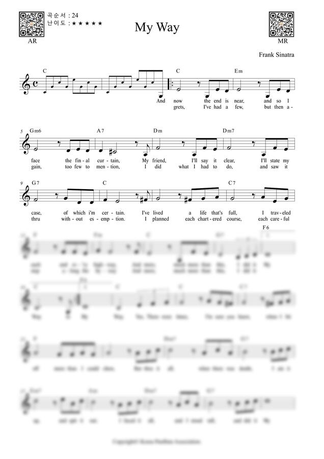 악보 > Frank Sinatra - My Way (팬플루트 악보 C) by 팬플뮤직
