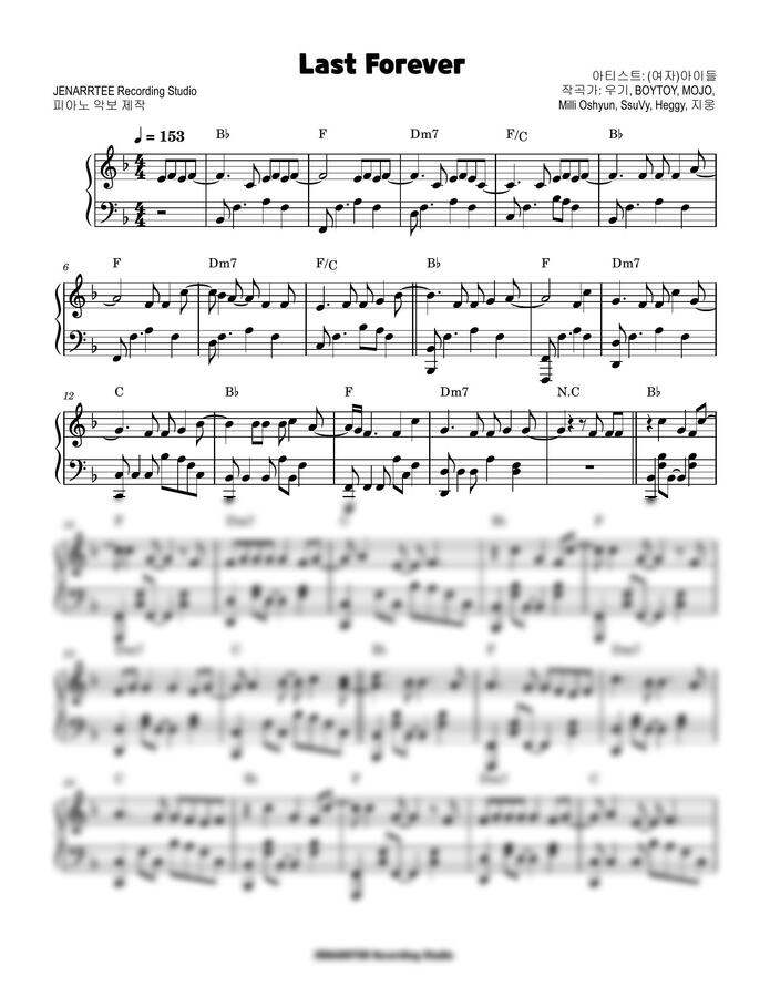 악보 > (G)I-DLE ((여자)아이들) - Last Forever by JENARRTEE Recording Studio