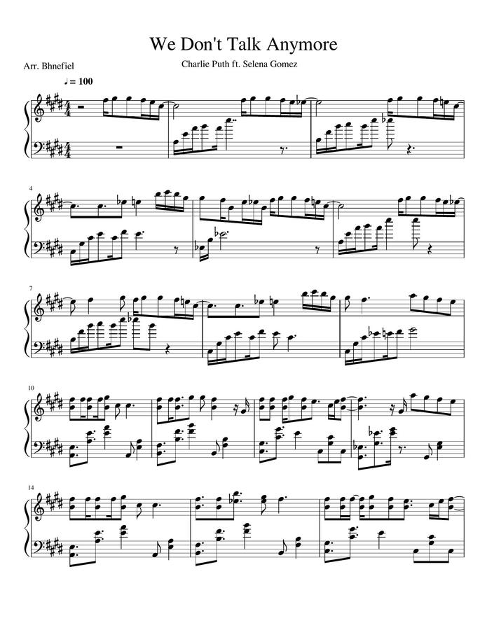 악보 > Charlie Puth - We Don`t Talk Anymore by Bhnefiel