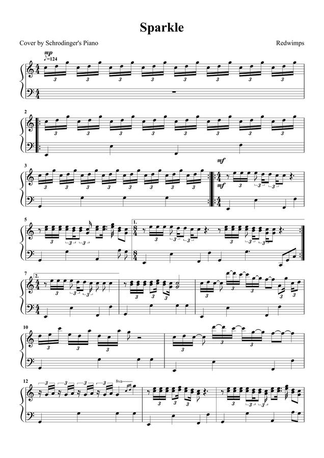 악보 > 너의 이름은 OST - Sparkle (C Major) by 슈레딩거의 피아노