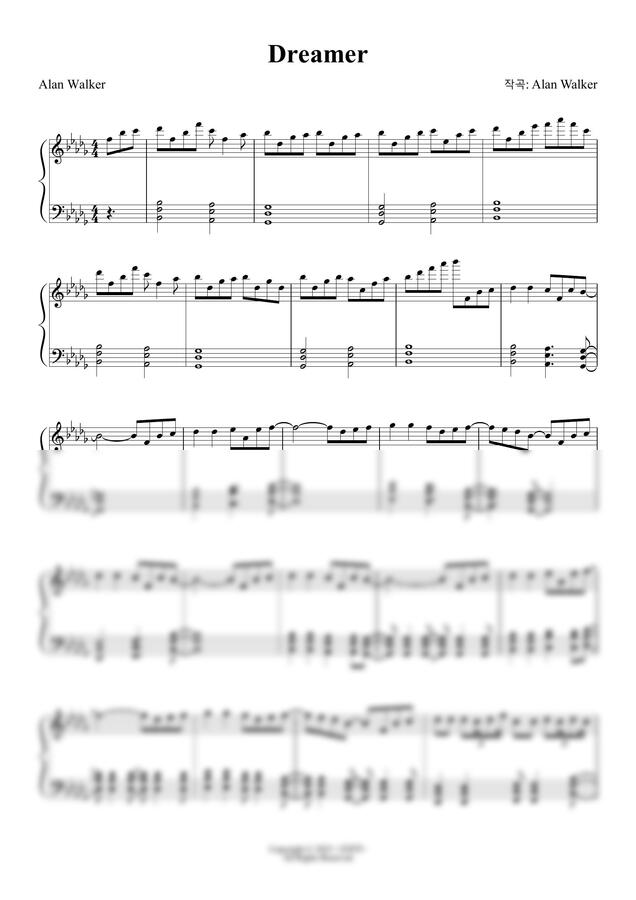 악보 > Alan Walker - Dreamer by 김광연