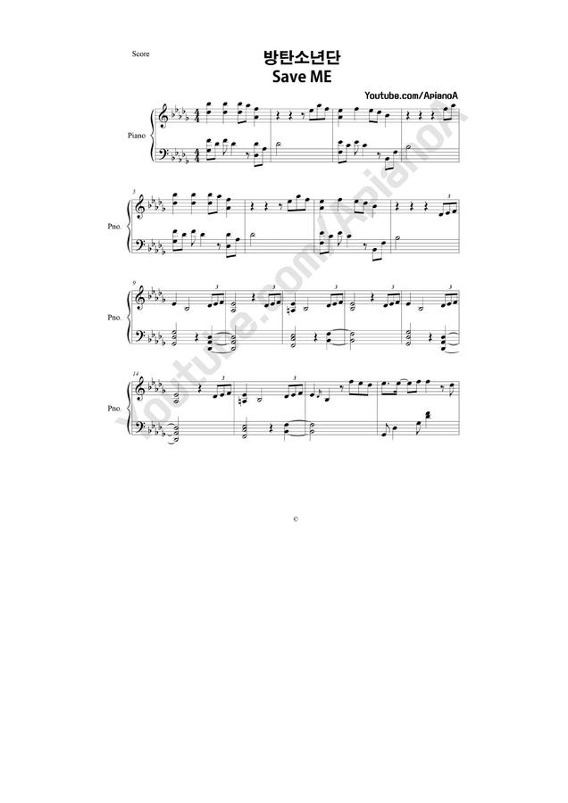악보 > 방탄소년단 (BTS) - Save ME by ApianoA
