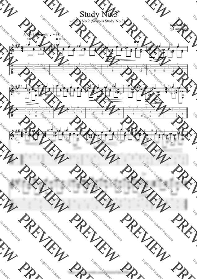 악보 > F. Sor - Study No.3(Op.6 No.2) by GuitarTabs