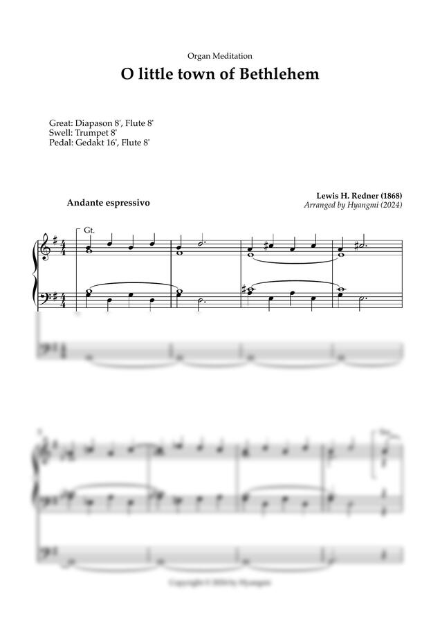 악보 > Lewis H. Redner - O little town of Bethlehem (대림 성탄 오르간 묵상곡) by ...