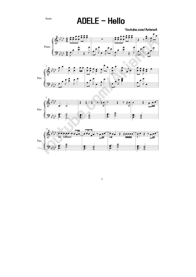 악보 > Adele - Hello by ApianoA
