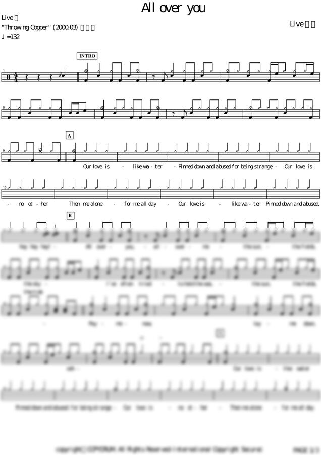 악보 > Live - All Over You by 카피드럼