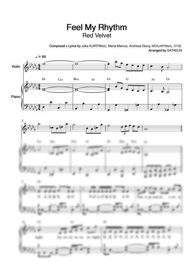 악보 > 레드벨벳 (Red Velvet) - Feel My Rhythm (원키) by GATAEUN