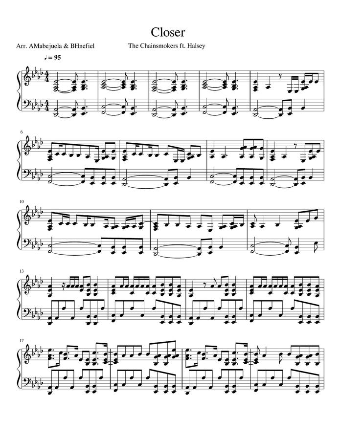 악보 > The Chainsmokers - Closer (Feat. Halsey) by AMabejuela & BHnefiel