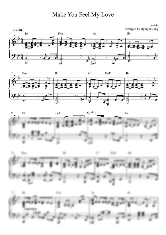 악보 > Adele - Make You Feel My Love (Piano solo) | Hyunjoo Jung