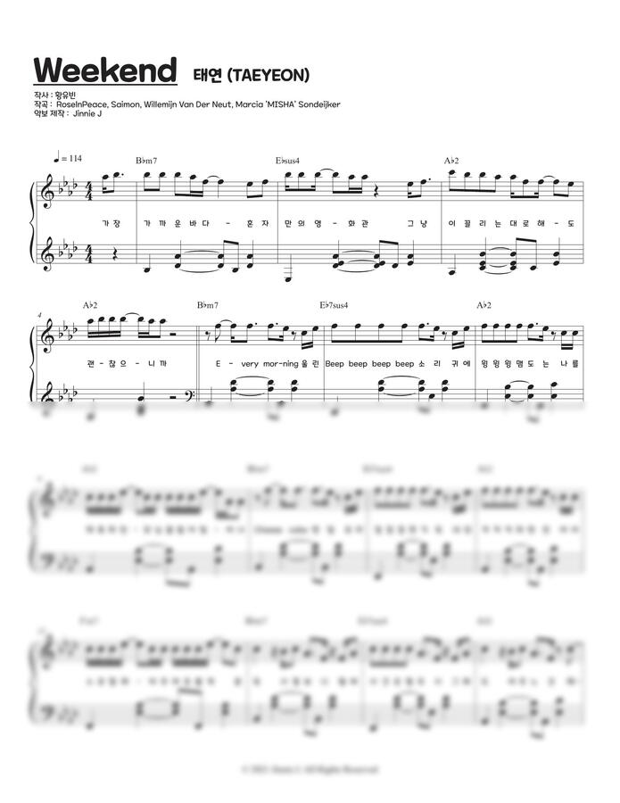 악보 > 태연 (TAEYEON) - Weekend by Jinnie J