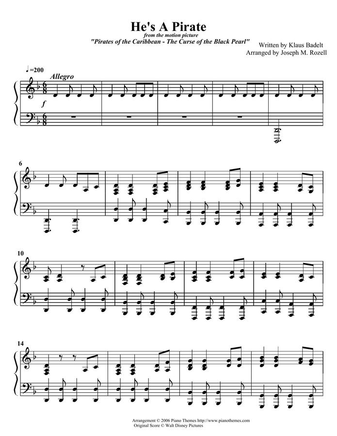 악보 > Arranged by Joseph M. Rozell - He's A Pirate(캐르비안해적ost)