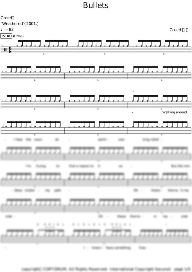 악보 > Creed - Bullets by 카피드럼