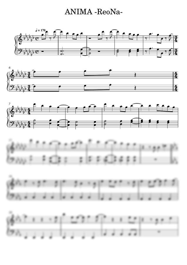 악보 > ReoNa - ANIMA (short ver.) by Piano Lovers. jp