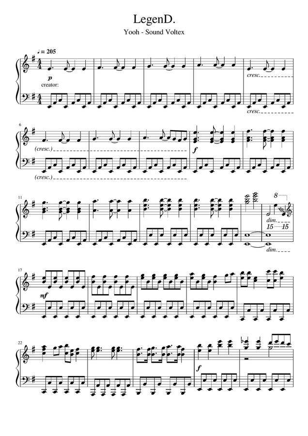 악보 > Yooh - LegenD. (SDVX 수록곡) by pianory