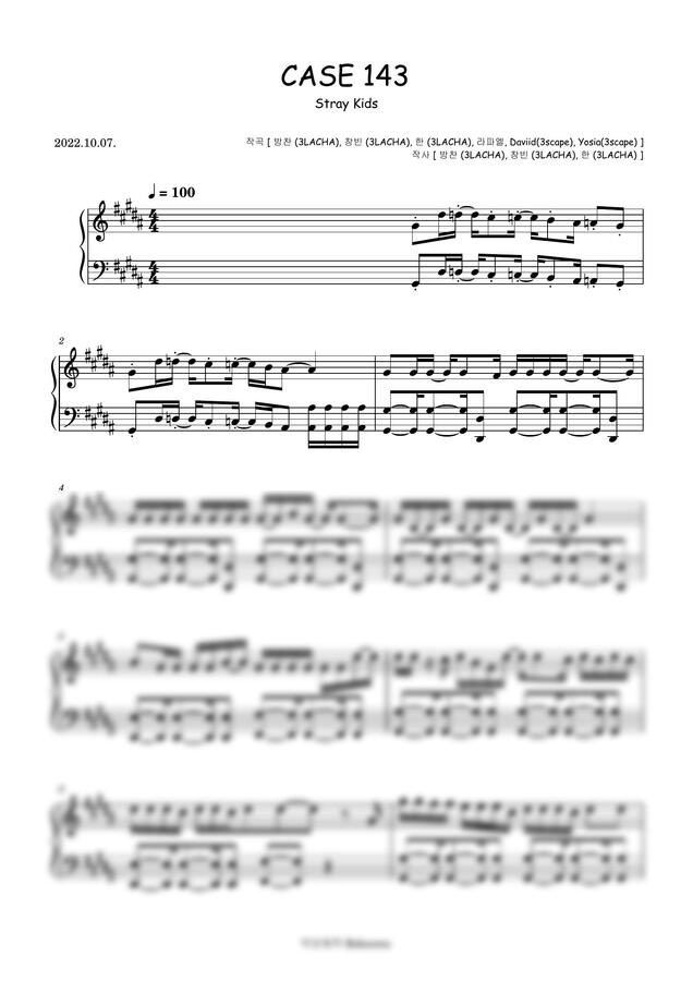 악보 > Stray Kids (스트레이 키즈) - CASE 143 (중급 악보/원키) by Boknowa보노아
