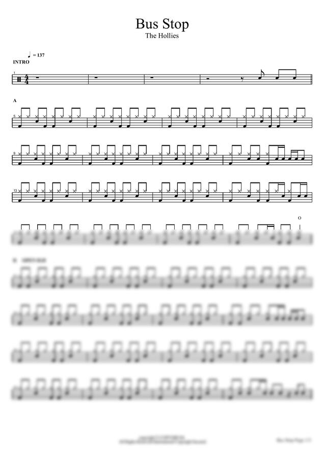 악보 > The Hollies - Bus Stop by COPYDRUM