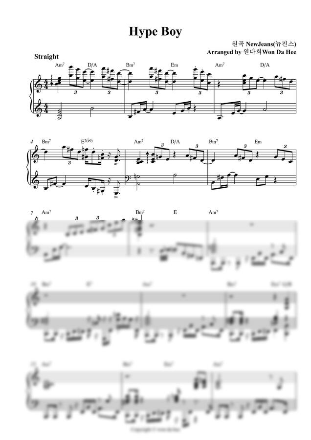 악보 > NewJeans (뉴진스) - Hype Boy (반주 악보, Funk 편곡) by 원다희Won Da Hee