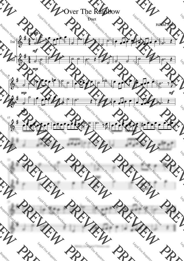 악보 > 오즈의마법사OST - Over the rainbow (2중주 바,사장조) by 멜로디퍼스트