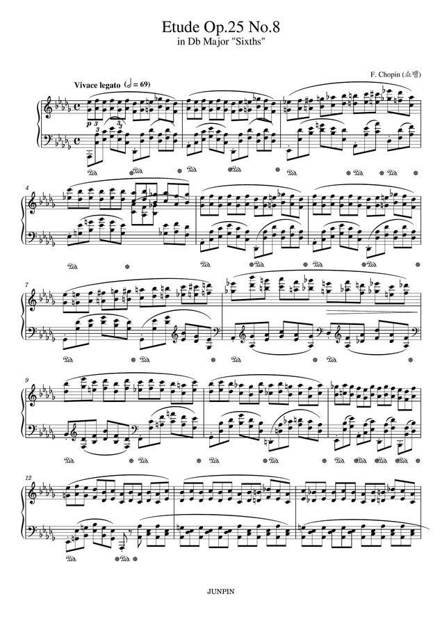 악보 > F. Chopin (쇼팽) - Etude Op.25 No.8 in Db Major "Sixths" (에튀드 25-8번) by JUNPIN