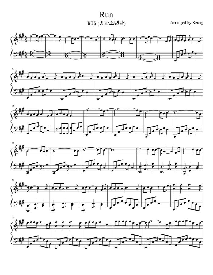 악보 > 방탄소년단 (BTS) - RUN by Keung