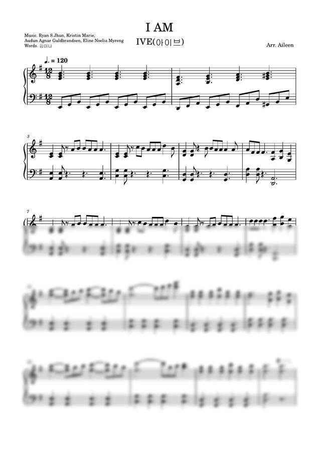 악보 > IVE (아이브) - I AM (아이엠) (작은 손을 위한) by 에일린(Aileen)
