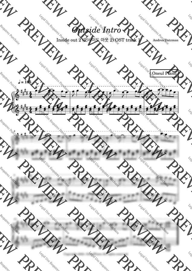 악보 > 인사이드 아웃2 (Inside Out2) OST - Outside Intro (Bundle of Joy) (인사이드아웃 ...