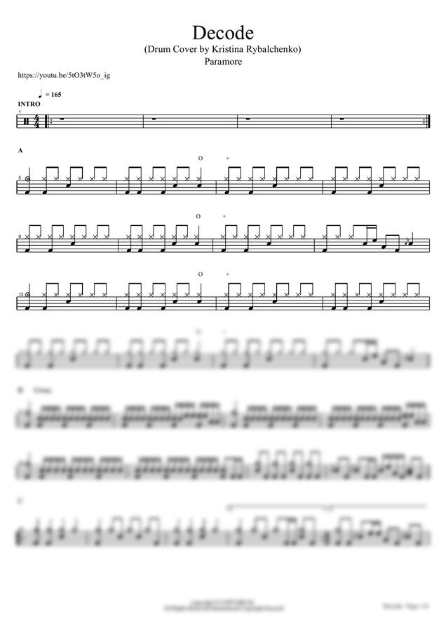 악보 > Paramore - Decode (Drum Cover by Kristina Rybalchenko) by COPYDRUM