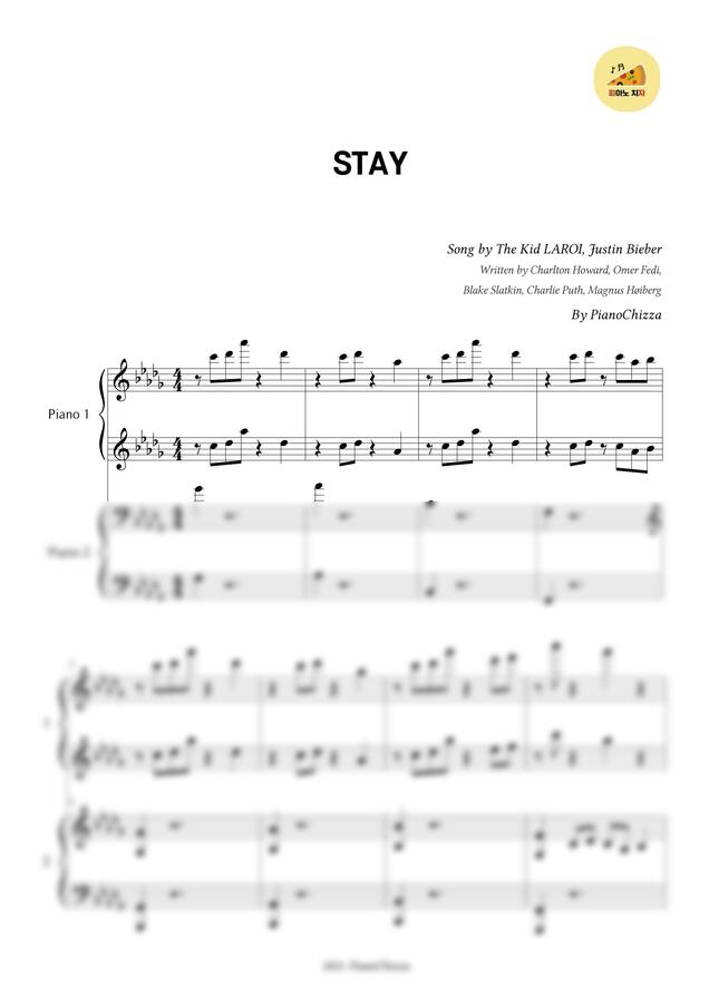 악보 > The Kid LAROI, Justin Bieber - STAY (4hands) | 피아노치자(PianoChizza)