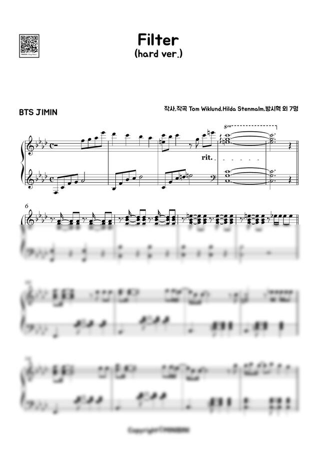악보 > 방탄소년단 (BTS) - Filter (어려운악보) by MINIBINI