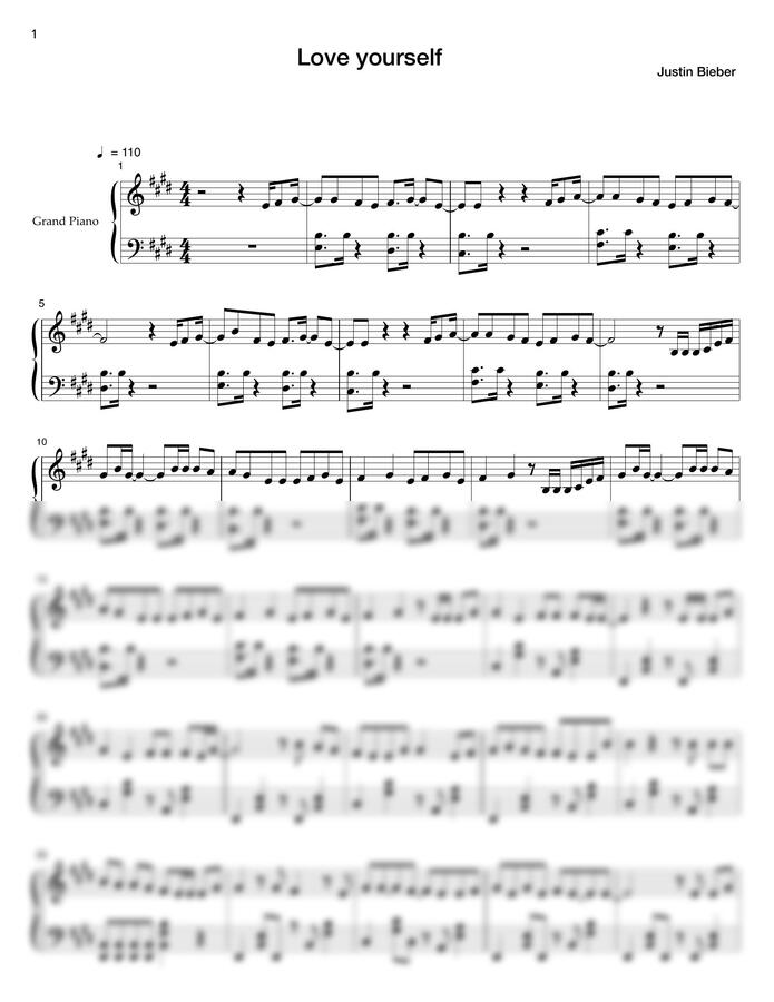 악보 > Justin Bieber (저스틴비버) - Love yourself by pianomoem