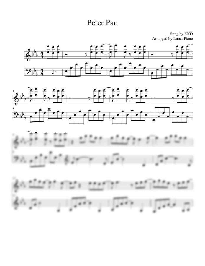 악보 > EXO - 피터팬 (Peter Pan) (쉬운키 포함) by Lunar Piano 루나피아노