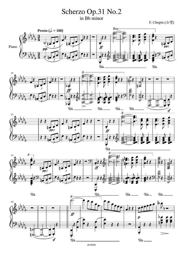 악보 > F. Chopin (쇼팽) - Scherzo Op.31 No.2 (스케르초 2번) (명곡) by JUNPIN