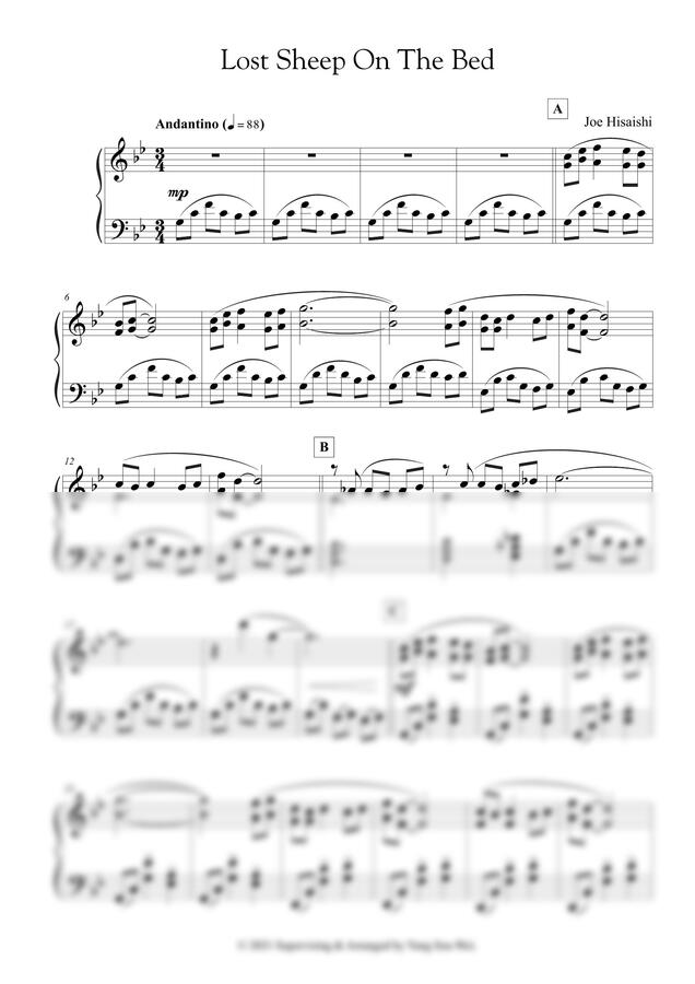 악보 > 히사이시 조 - Lost Sheep On the Bed (원본 판) by Yang Szu-Wei