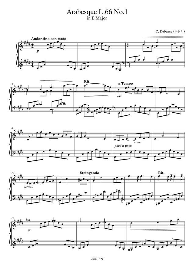 악보 > C. Debussy (드뷔시) - Arabesque L.66 No.1 (아라베스크) by JUNPIN